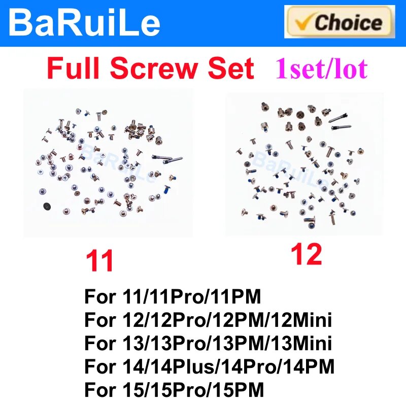 1 комплект полного комплекта винтов для iPhone 11 12 Pro Max 13 Mini 14 15 Plus с нижним винтом, винтом пластины аккумулятора For 14Pro