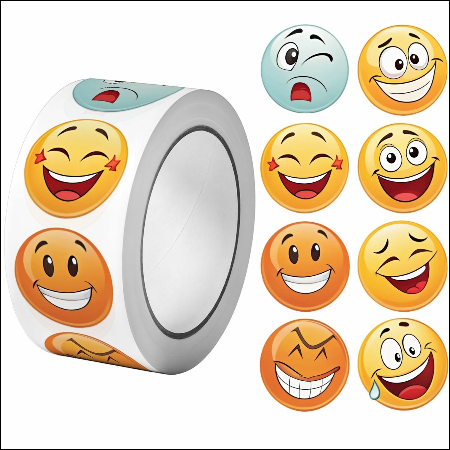 Наклейки смайлики 500 шт, яркие виниловые стикеры для декора планера, дневника, подарков и канцелярии, 8 дизайнов 2,5 см, легко переклеиваются
