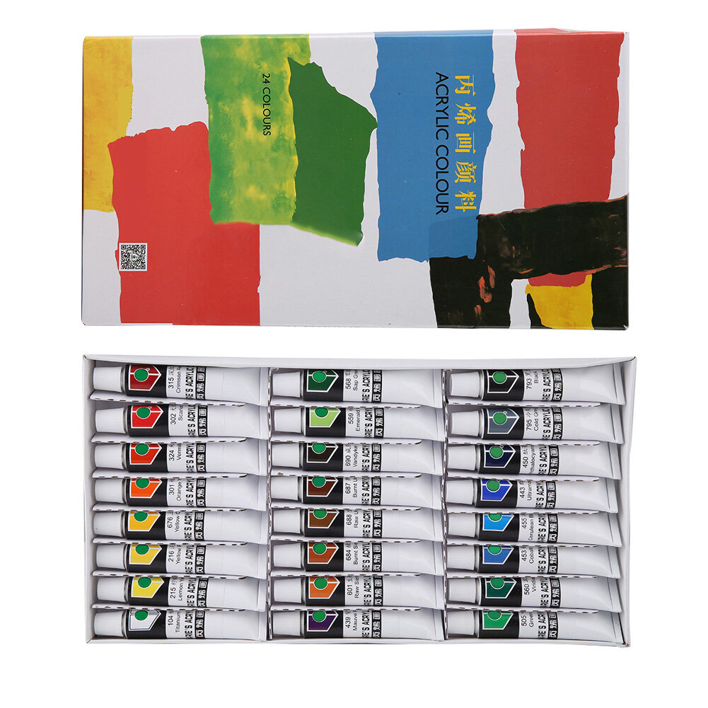 Набор акриловых красок 12мл в тубах, водостойкий, для ручной росписи 24 цвета 12ML