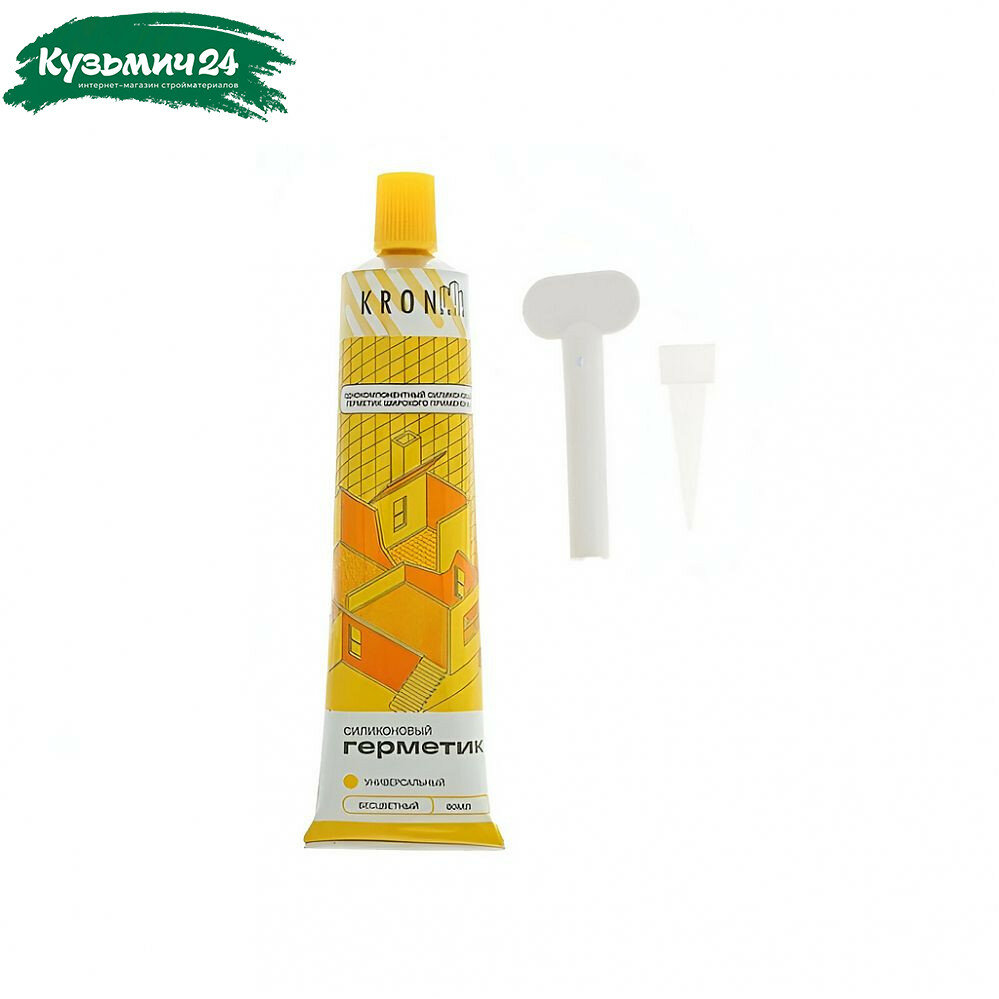 Герметик силиконовый Kronbuild, универсальный, бесцветный, 80 мл, 1 шт.