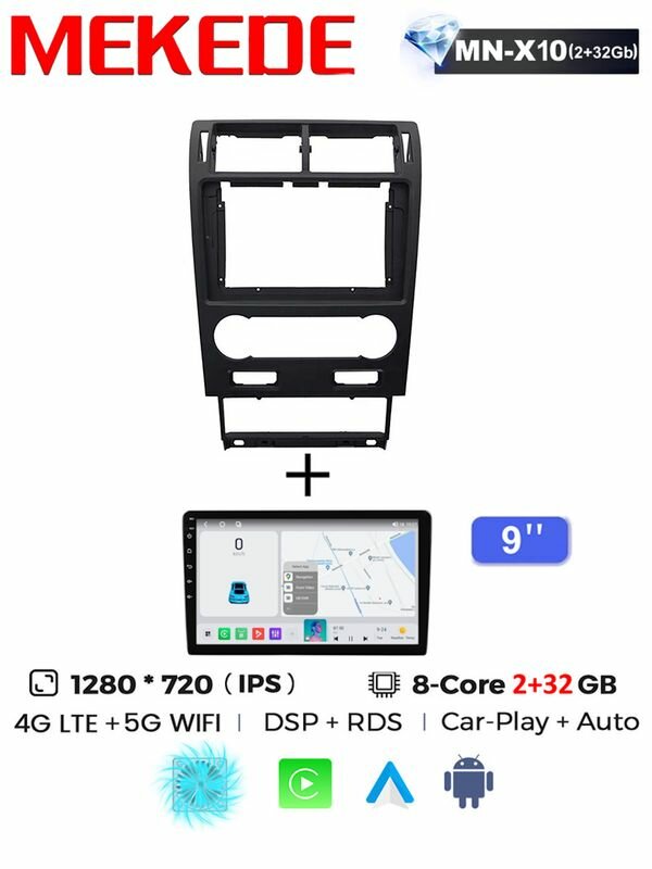 Магнитола 9" Mekede MN X10 Pro 2/32 Gb Ford Mondeo 3 2000-2007 F3 без часов carplay