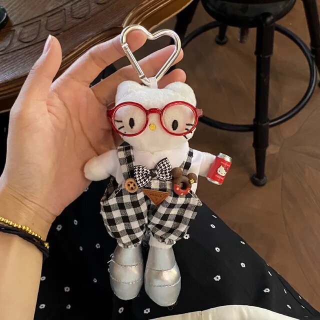 Плюшевая подвеска Sanrio Hello Kitty в японском стиле, маленькая, с ароматом, длинноногая кукла Kitty, брелок на сумку, черная кожа, кукла KT,