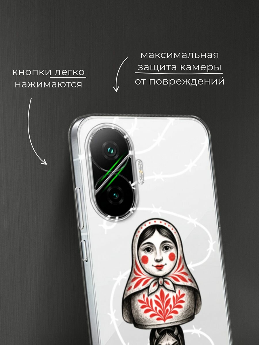 Чехол на Poco F7 / Поко F7 с принтом Темная матрешка 2, прозрачный — фото 1