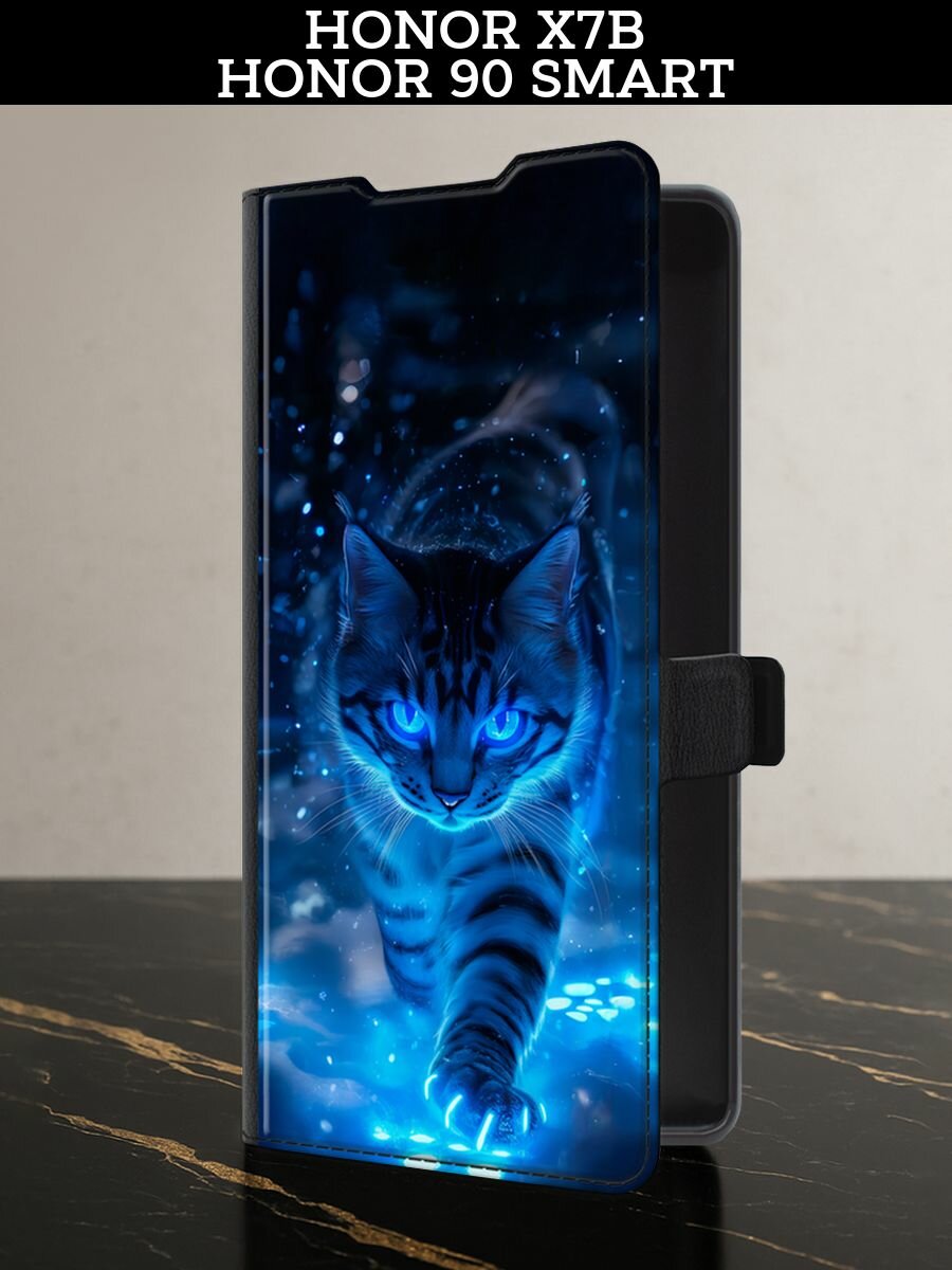 Чехол-книжка на Honor X7B/Honor 90 Smart (Хонор X7B/Хонор 90 Смарт) с картой кот