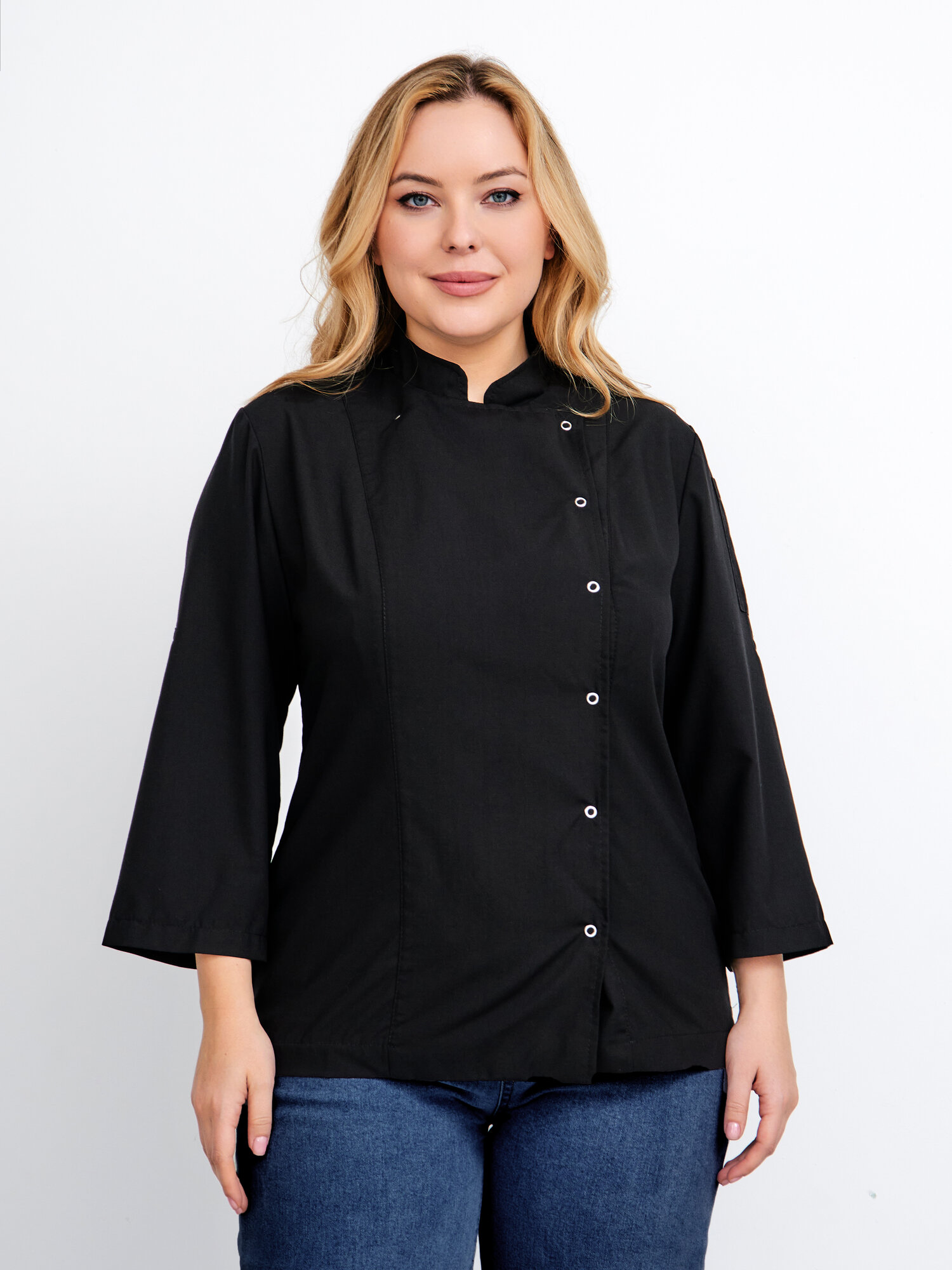 Китель Лаки черный 60р женский поварской на кнопках