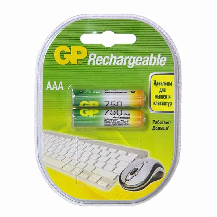 Аккумулятор бытовой GP HR03 AAA BL2 NI-MH 750mAh в пластиковой упаковке (2/20/200) 2 шт.