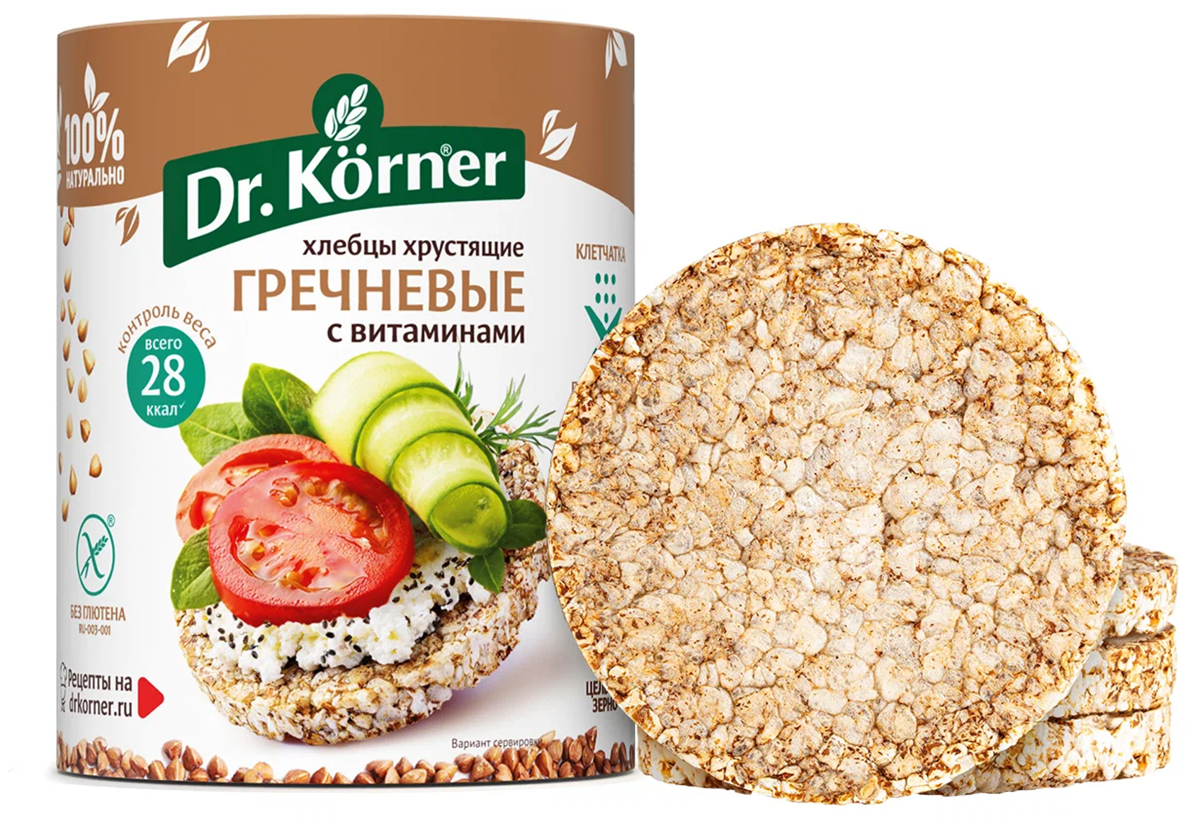 Хлебцы Dr. Korner, гречневые, цельнозерновые, без сахара, 100г — фото 1