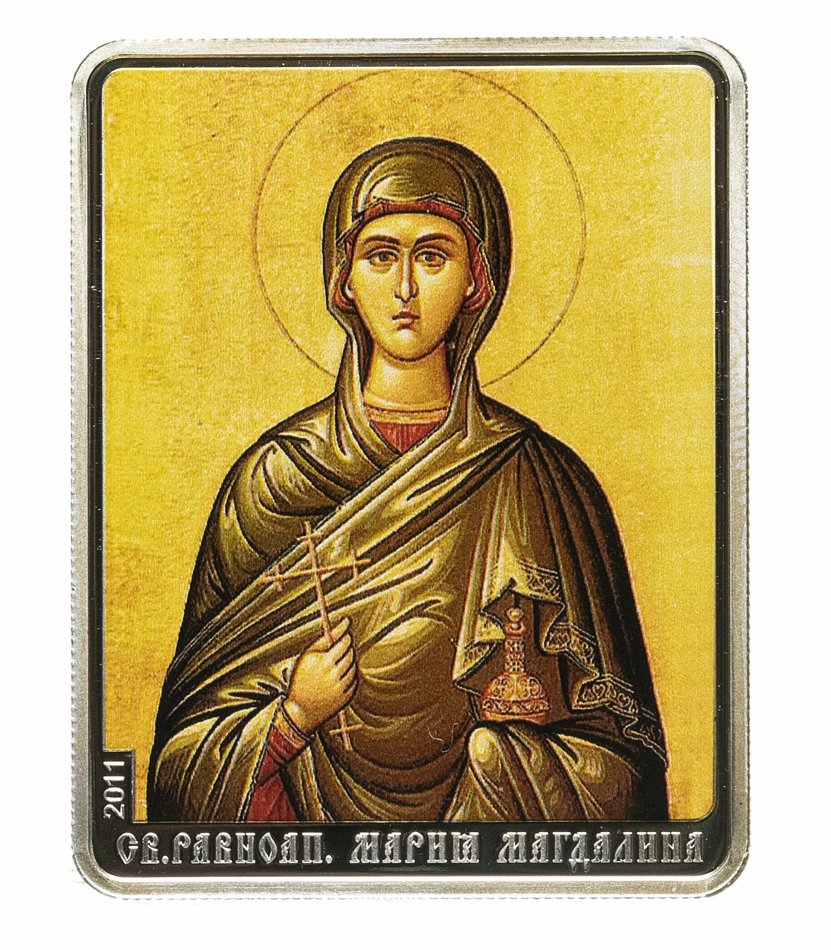 Острова Кука 5 долларов 2011 "Покровитель Святая Равноапостольская Мария Магдалина", в футляре с сертификатом, Серебро 999, в сохранности Proof