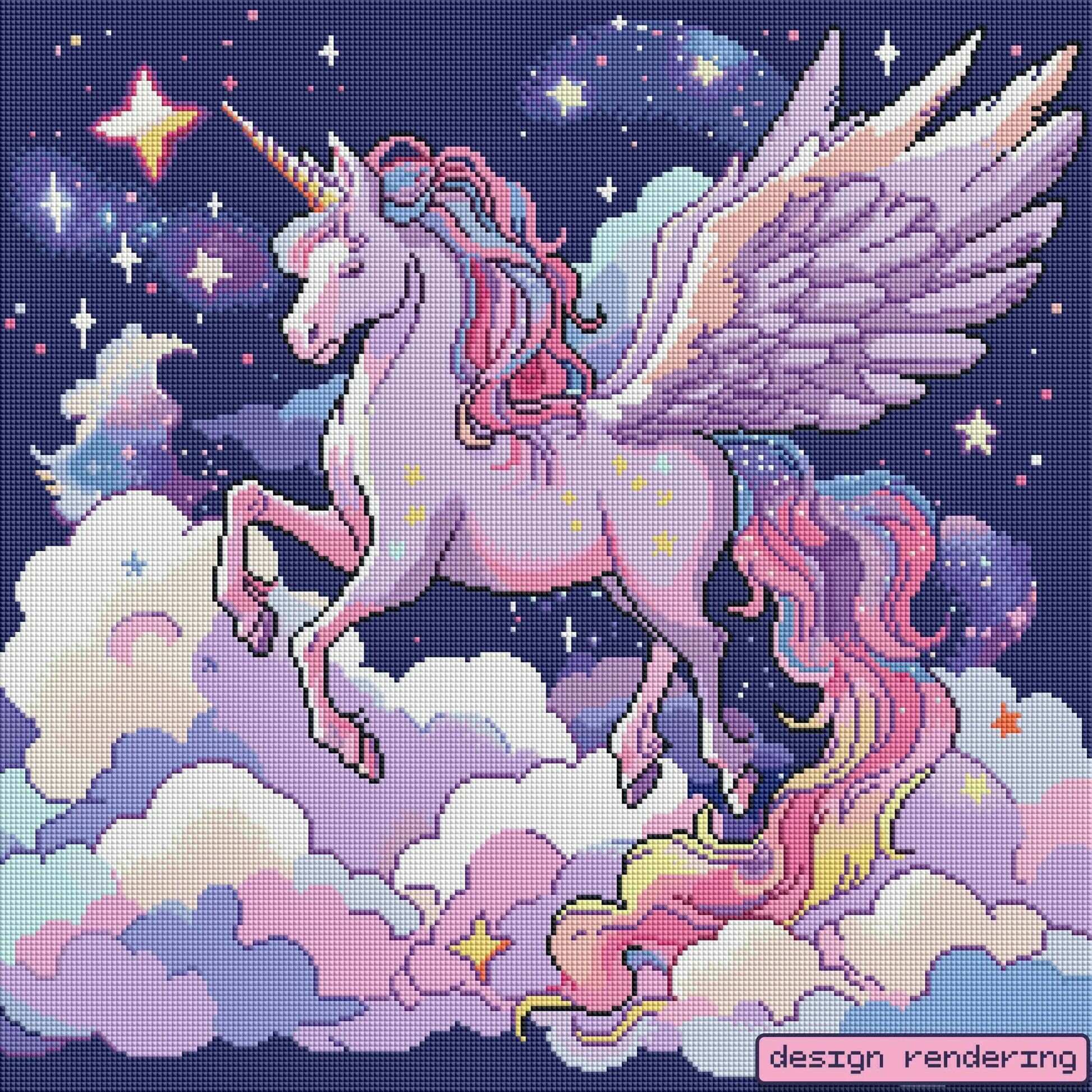 Алмазная Живопись "Юникорн" 55x55см Квадратные/AB-Алмазы, Декор Дома, Подарок