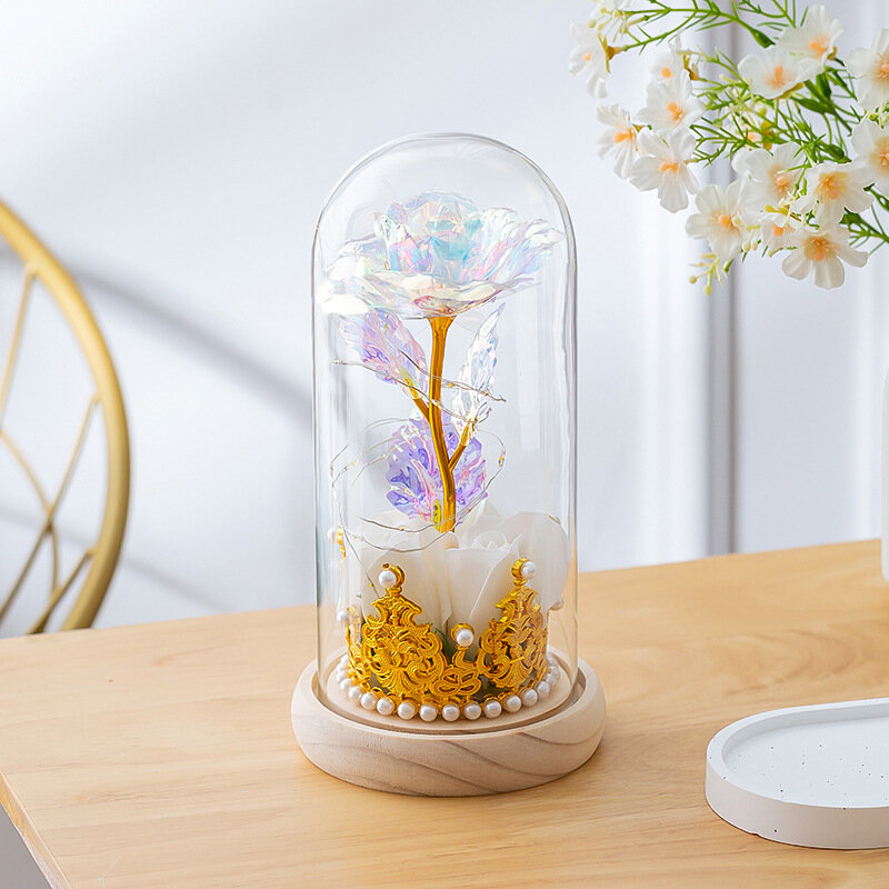 Вечный цветок, стеклянный абажур, роза, фонарь, цветок из золотой фольги, цветок на день святого Валентина, Рождество, креативный подарок, украшение, маленький подарок