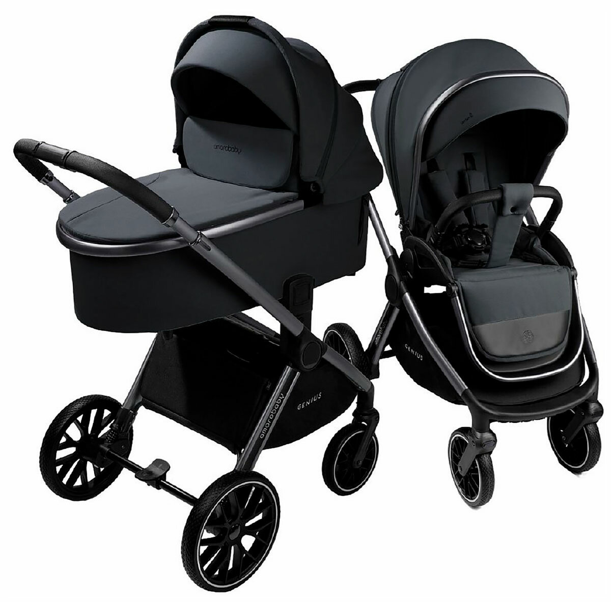 Коляска детская Amarobaby 2 в 1, Genius, серый