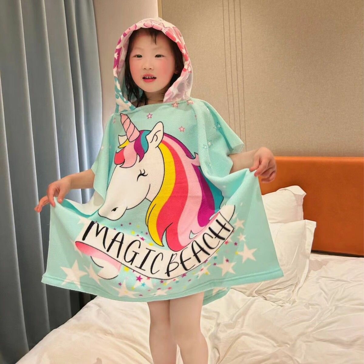 Полотенце пончо детское пляжное банное с капюшоном халат 1шт