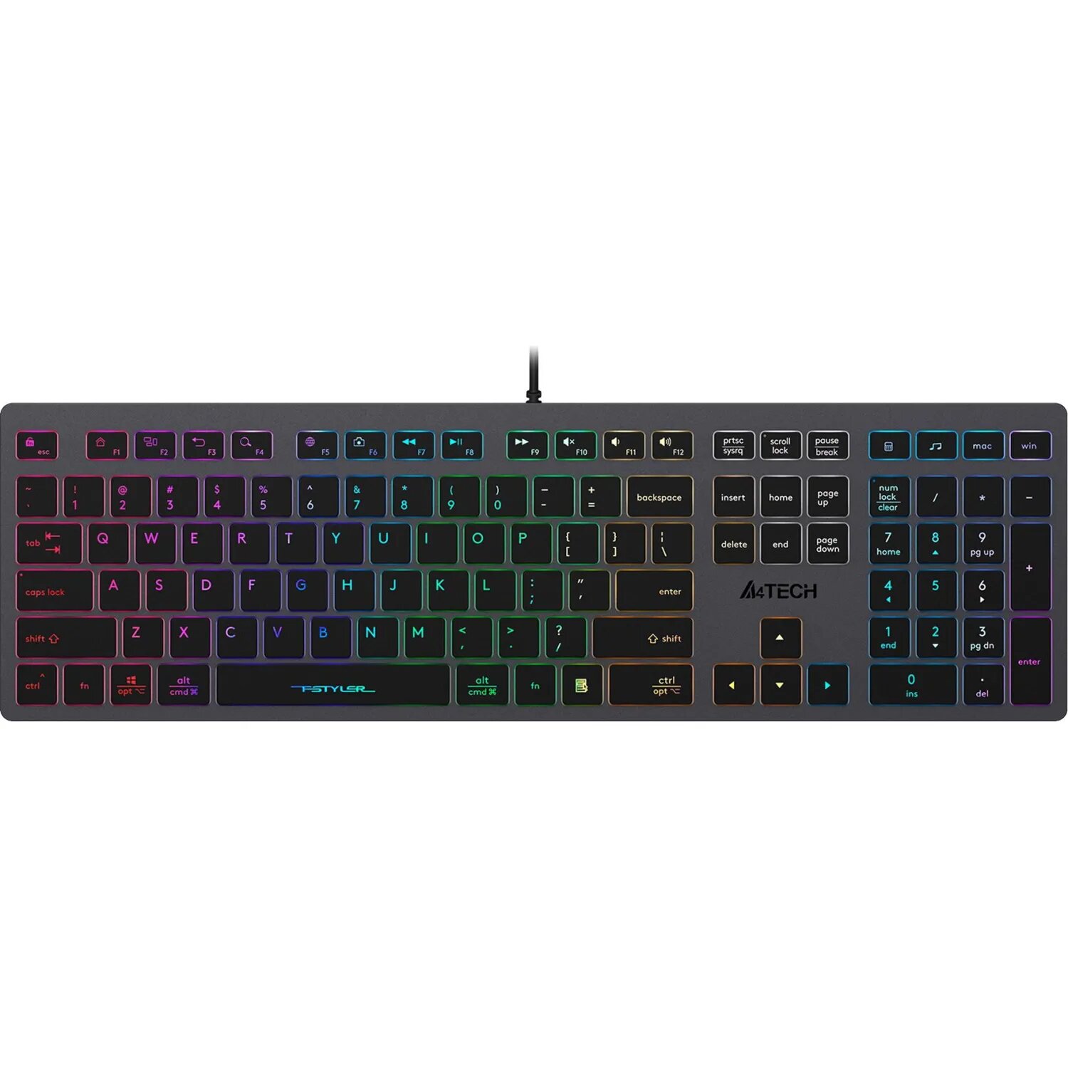 Клавиатура A4Tech Fstyler FX60H серый USB slim LED (FX60H GREY/NEON)