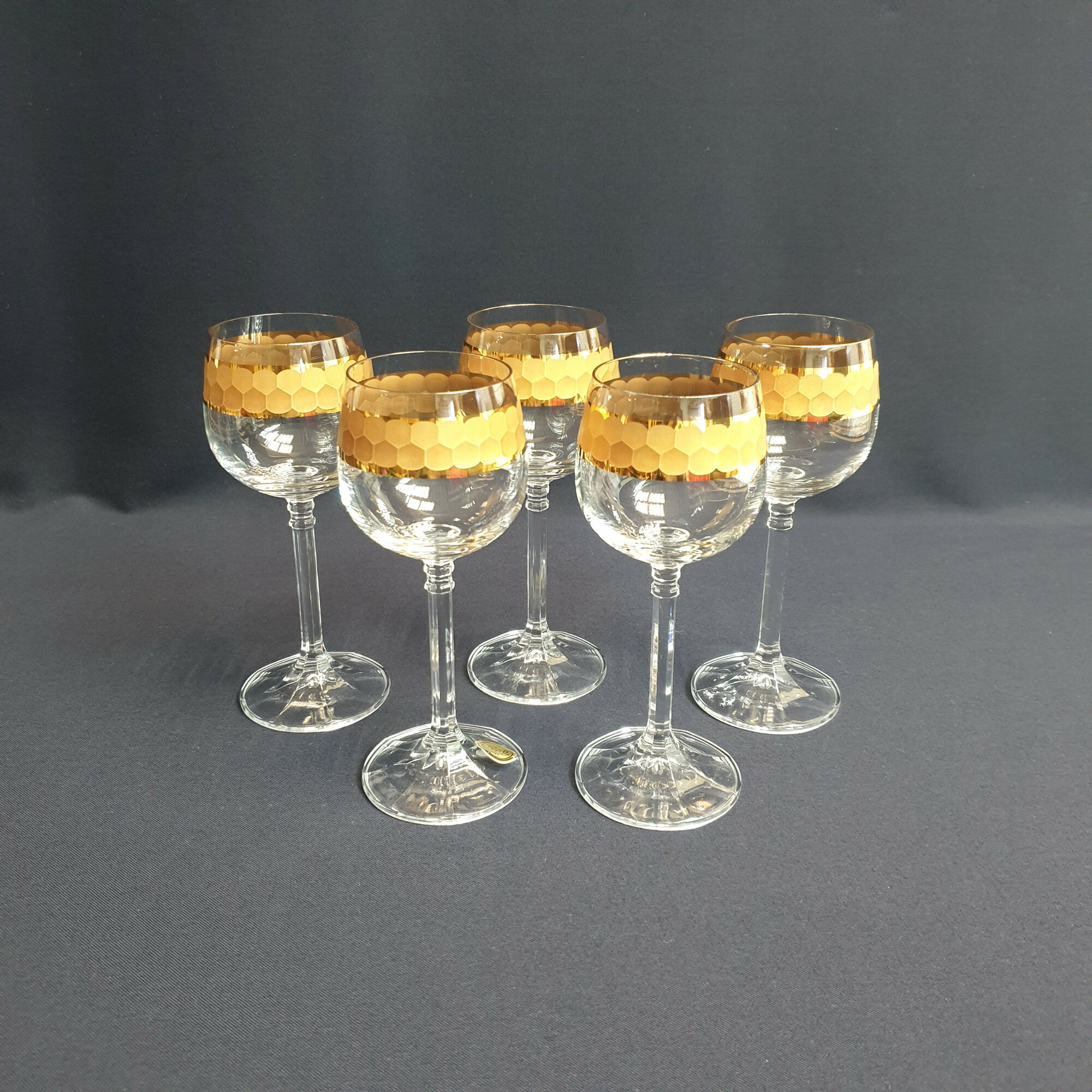 Набор из 5 бокалов Bohemia, стекло позолота 150 мл, винтаж Чехословакия