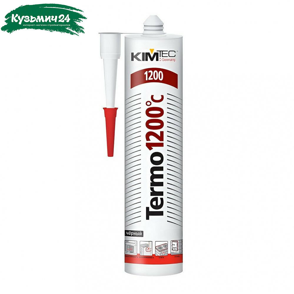 Герметик силикатный KimTec Termo 1200, термостойкий, черный, 280 мл, 1 шт.