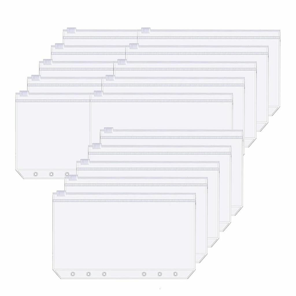 12/15/30 шт. A5 A6 Конверты для бюджета с 6 отверстиями и карманами, - Застежка-молния A6 со свободным листом15