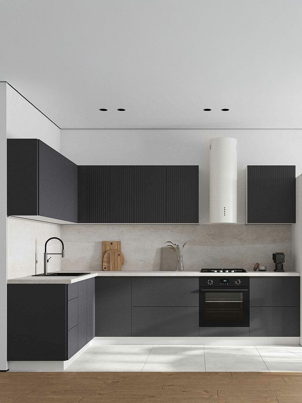 Кухонный гарнитур угловой Комби 3.0х1.8 м, мебель для дома и кухни, Белый / Графит