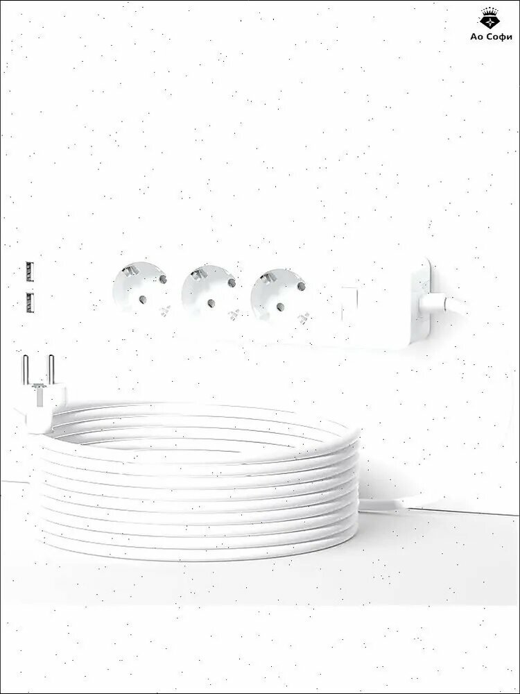 Сетевой фильтр с выключателем GPC Удлинитель сетевой, 3розетки 2USB-А 2USB-С, 5 м удлинитель, Множественная защита безопасности, Белый