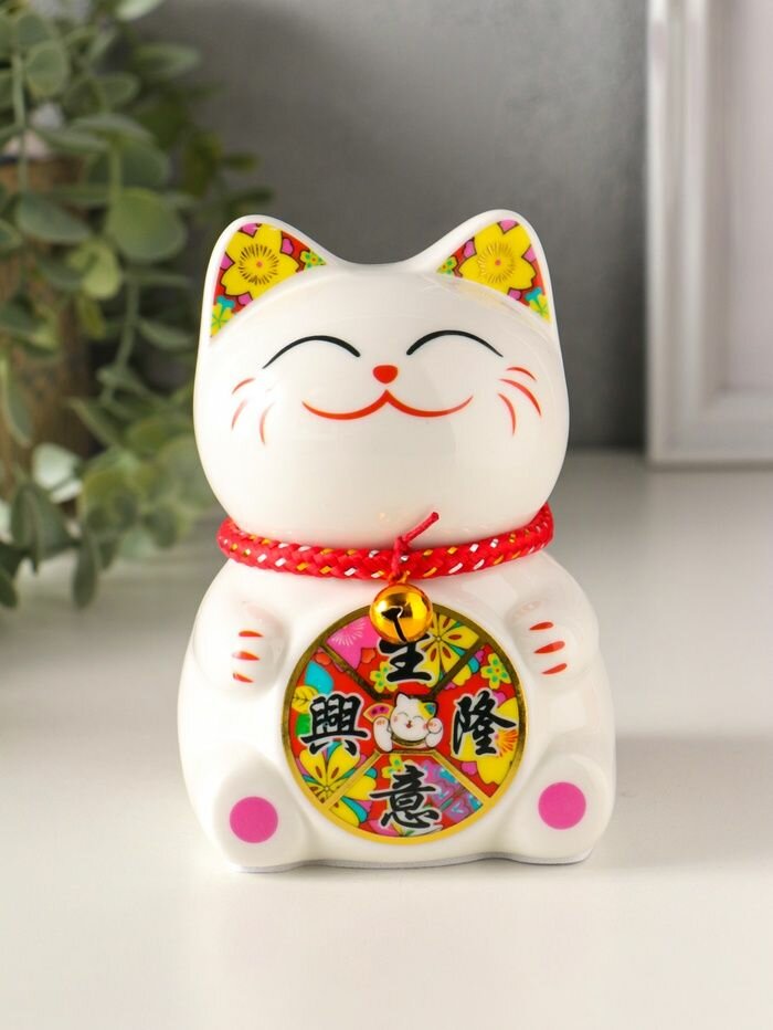 Копилка для денег Кот Манэки-нэко с счастливый барабан , керамика, 7.8 7.5 12.5 см