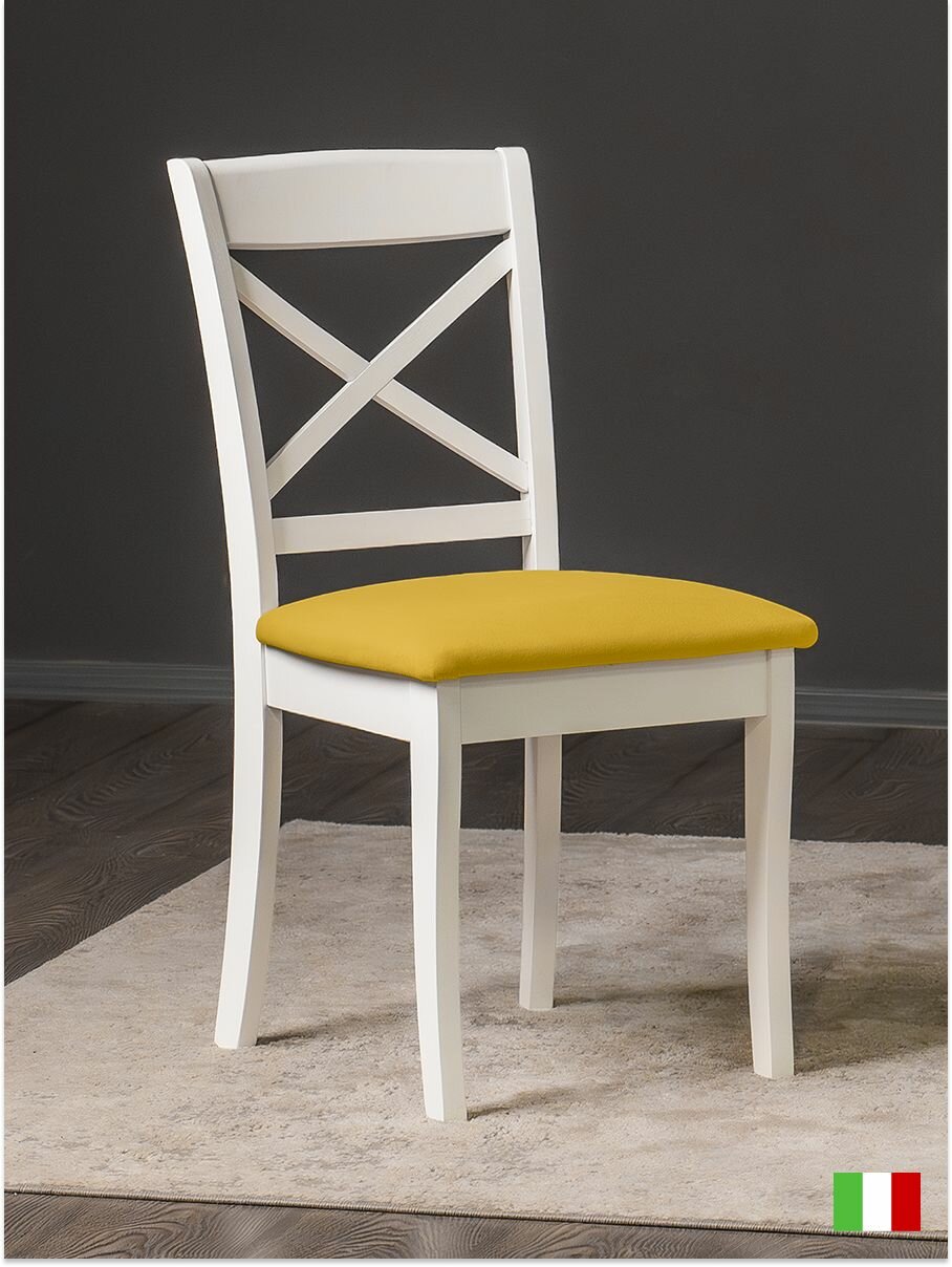 Стул деревянный бетти, массив гевеи, эмаль белая жёлтый