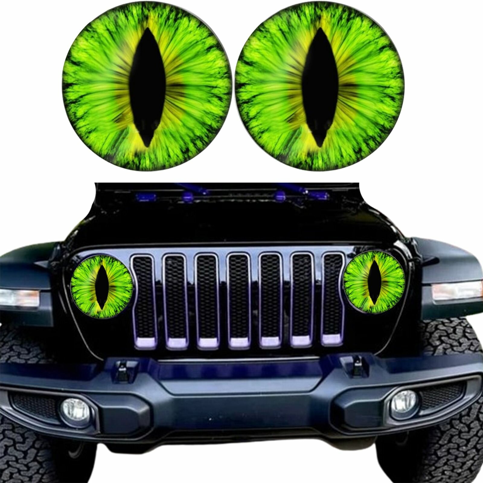 Наклейки Глаза хищника на круглые фары Jeep Wrangler, перфорированный винил, водостойкий тюнинг для внедорожника
