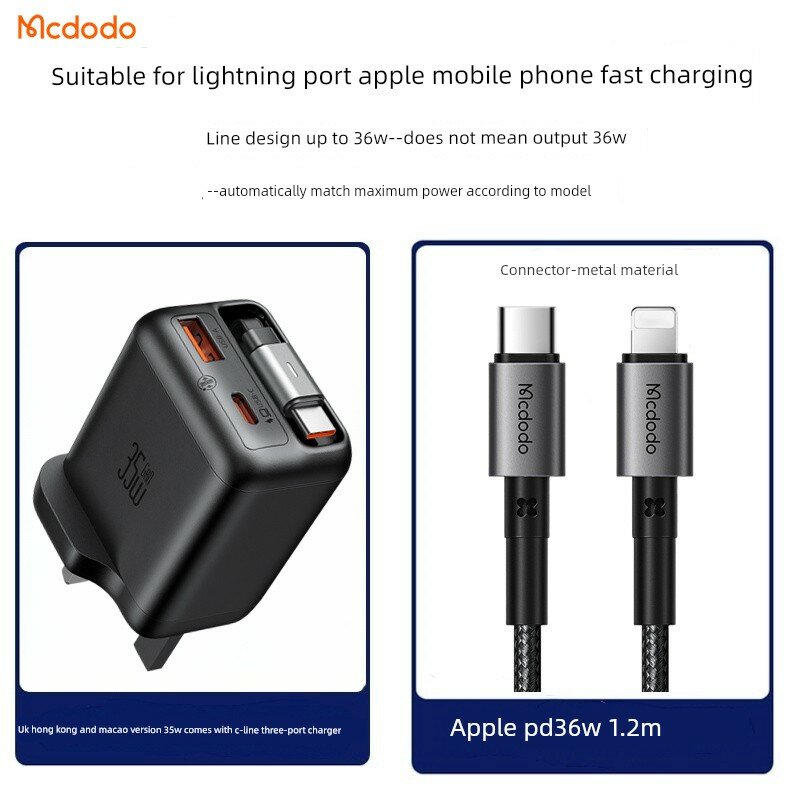 Зарядное устройство mcdodo Hong Kong and Macau GaN 35 Вт со встроенным выдвижным кабелем Type-C, адаптер GaN