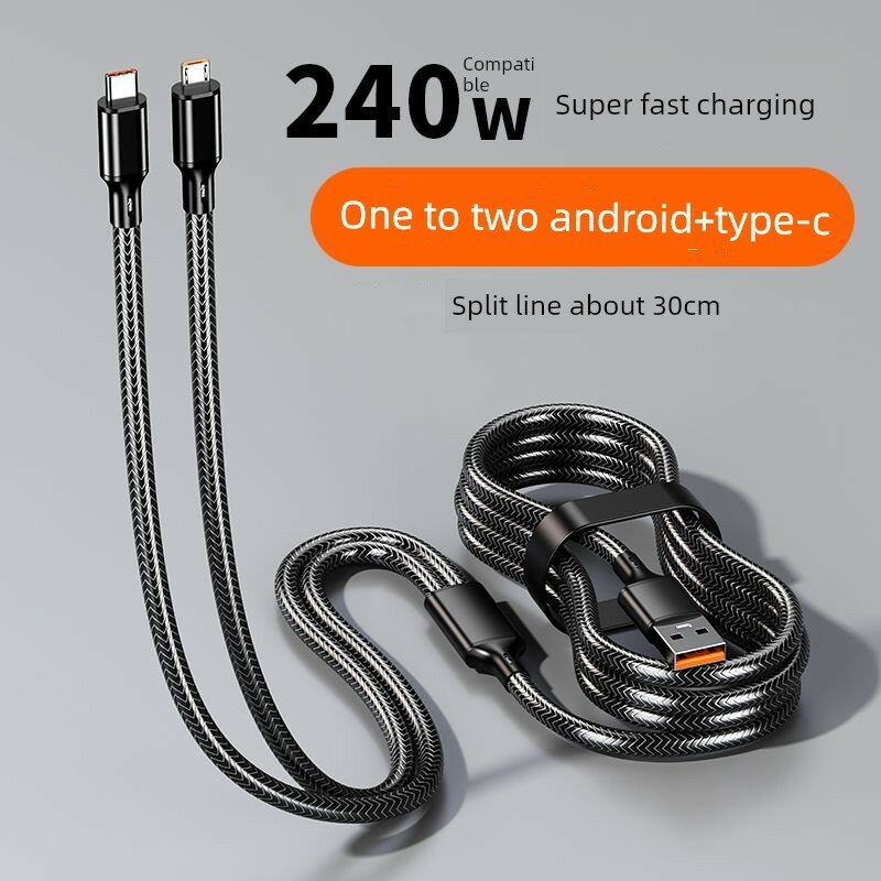 240W совместимый двухпортовый USB-C кабель для Android и iPhone, Type-C + Android, длина 1.2 м