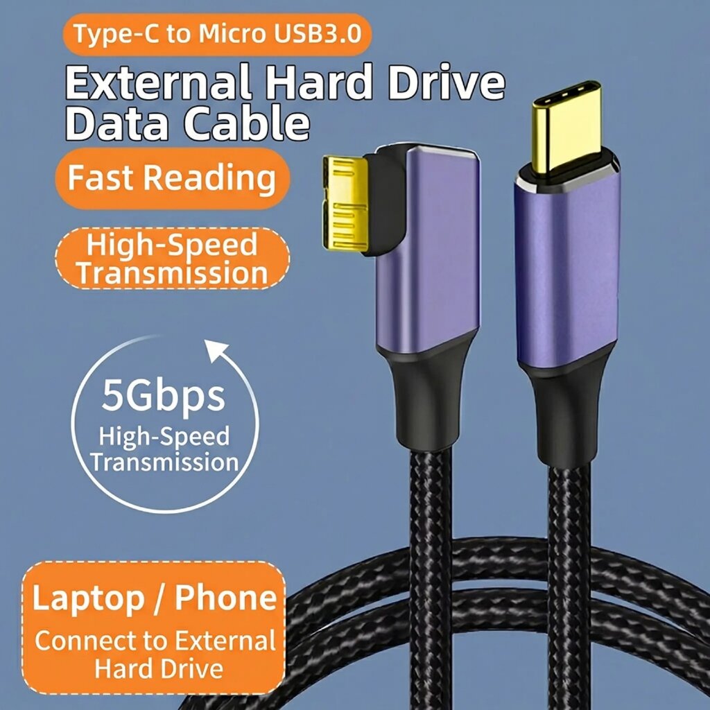 Угловой кабель USB-C — micro-USB 3.0 — фото 1