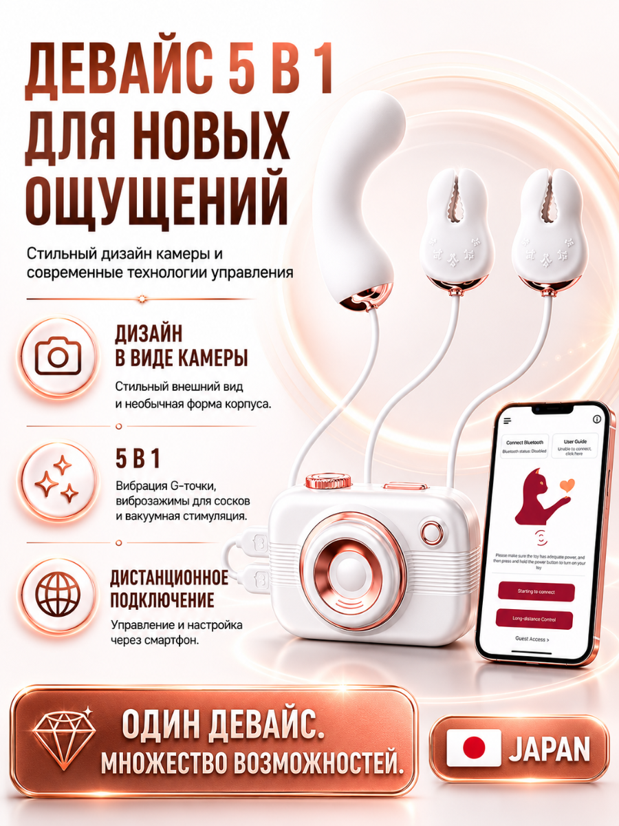 Белый стимулятор в форме фотоаппарата BeYourLover Alberta с вибрацией и вакуумом