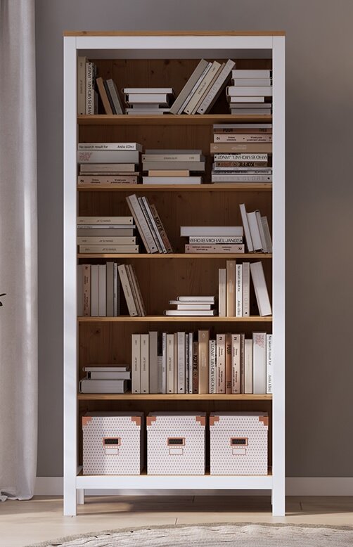 Книжный шкаф Хемнэс / Кымор, массив сосны, белый, светло-коричневый, 90x197 см