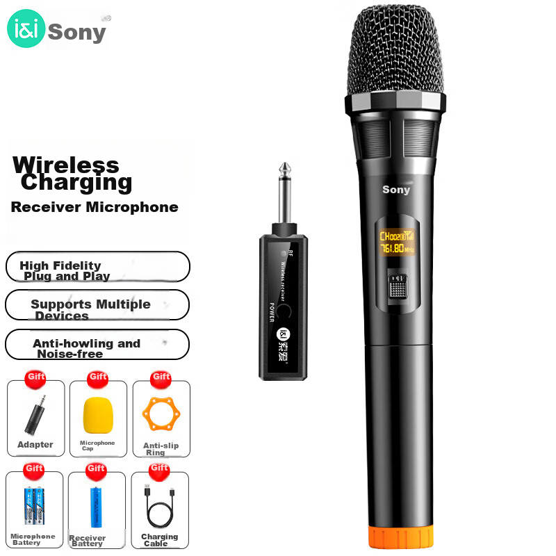 Soaiy Wireless Charging Microphone, Home KTV Singing, Stage Hosting, Speech, Karaoke, Conference Speaker, Amplifier, Universal One-To Microphone WD15