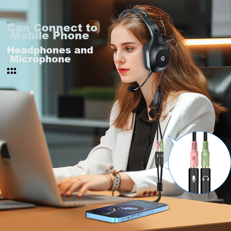 HP DHH-1601 Headset, Over-Ear, Computer Laptop Gaming Voice Listening Student Microphone, Two-In Online Class Office Education Training Learning Wired Telephone Headset
