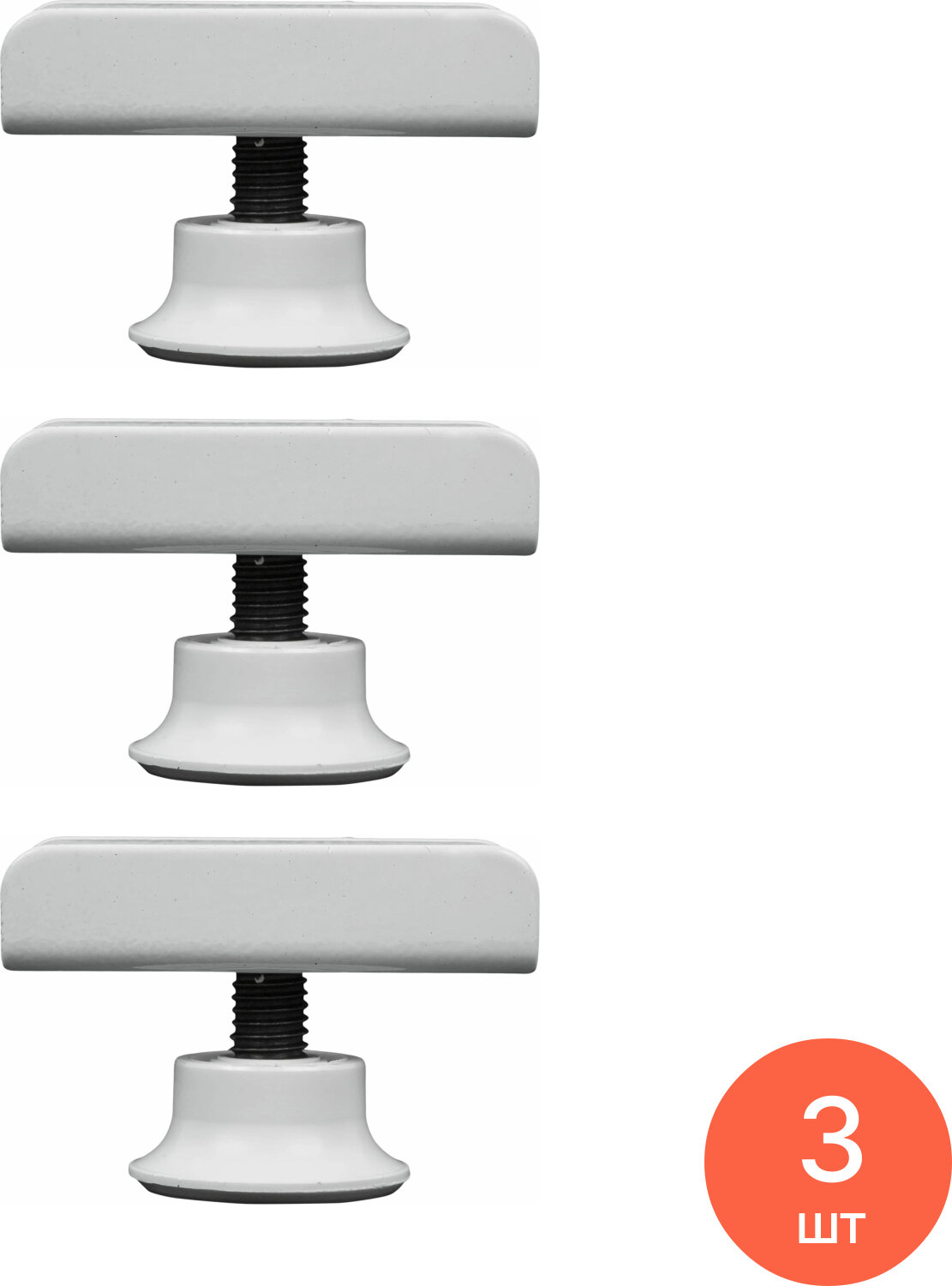 Опора мебельная Стройбат М8 для плиты 16мм круглая, регулируемая, стальная, белая, в упаковке 2шт. / фурнитура для мебели (комплект из 3 шт)
