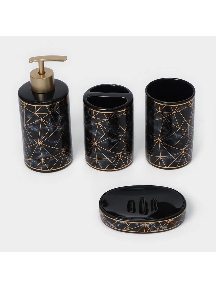 Набор аксессуаров для ванной "Лофт", керамика, черный, 4 предмета