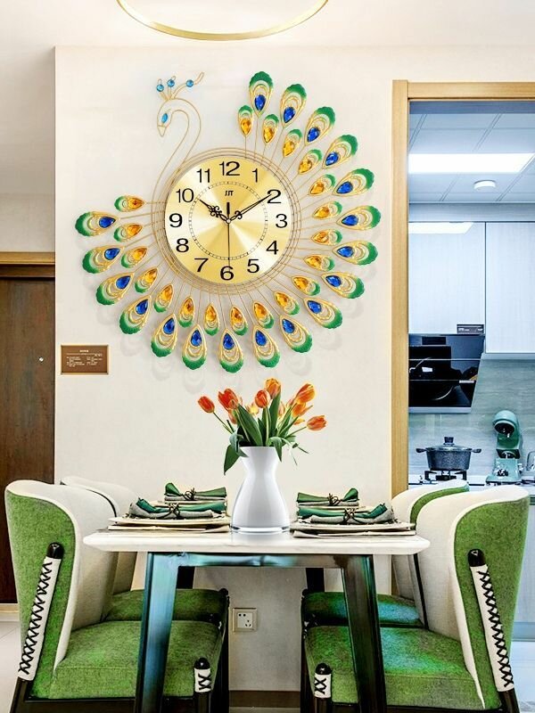 Круглые настенные часы с павлином, металлический материал, красивые и щедрые, 70*70cm
