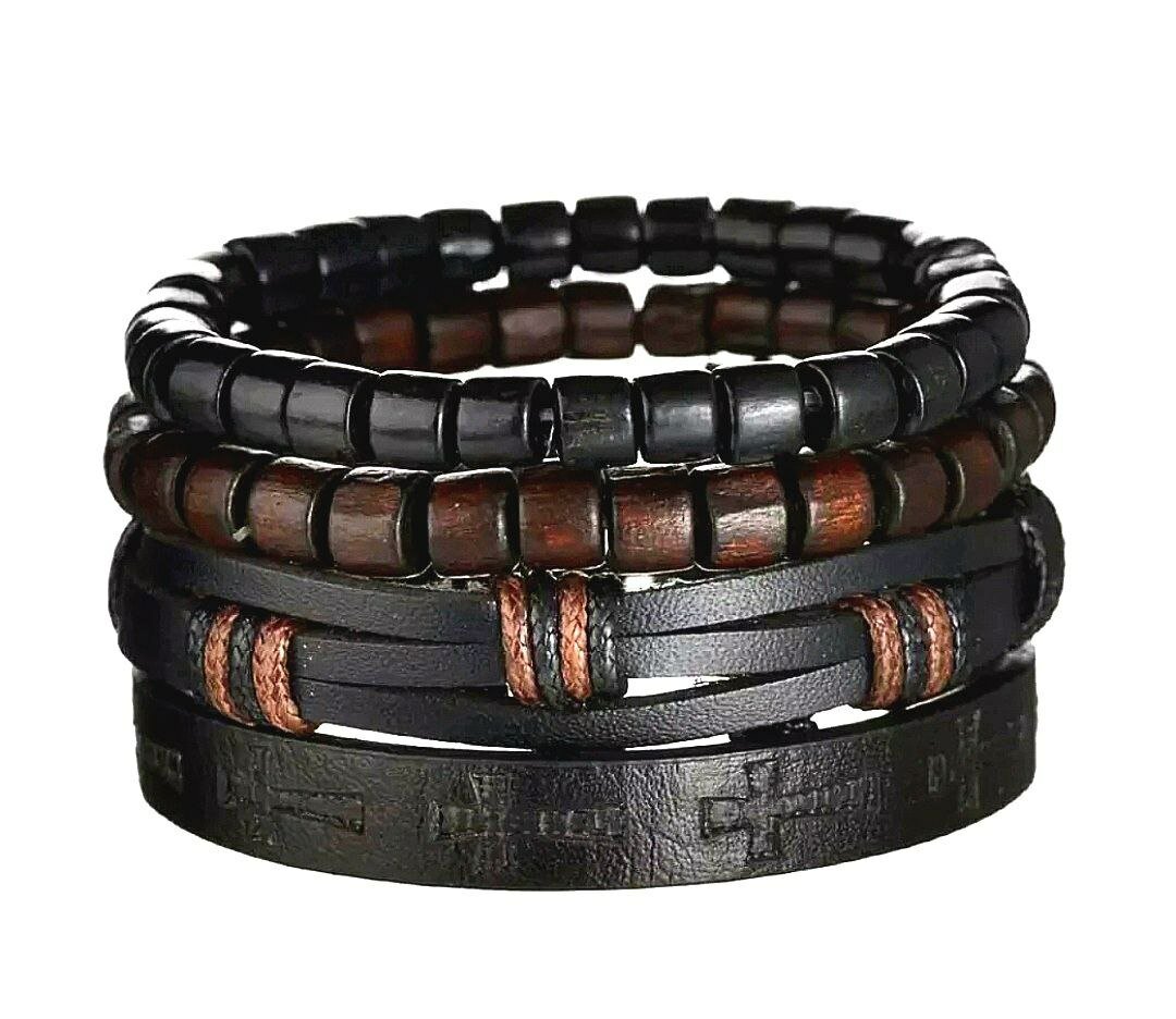 Набор браслетов, дерево, металл
