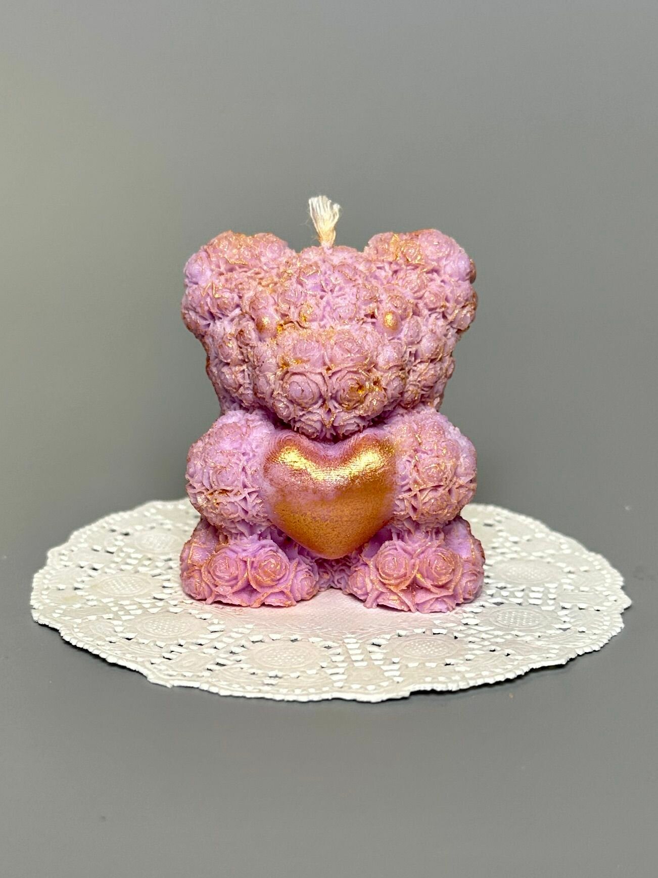 Свеча из кокосового воска Pawns Collection для украшения тортов Bear Purple ручной работы 1 шт