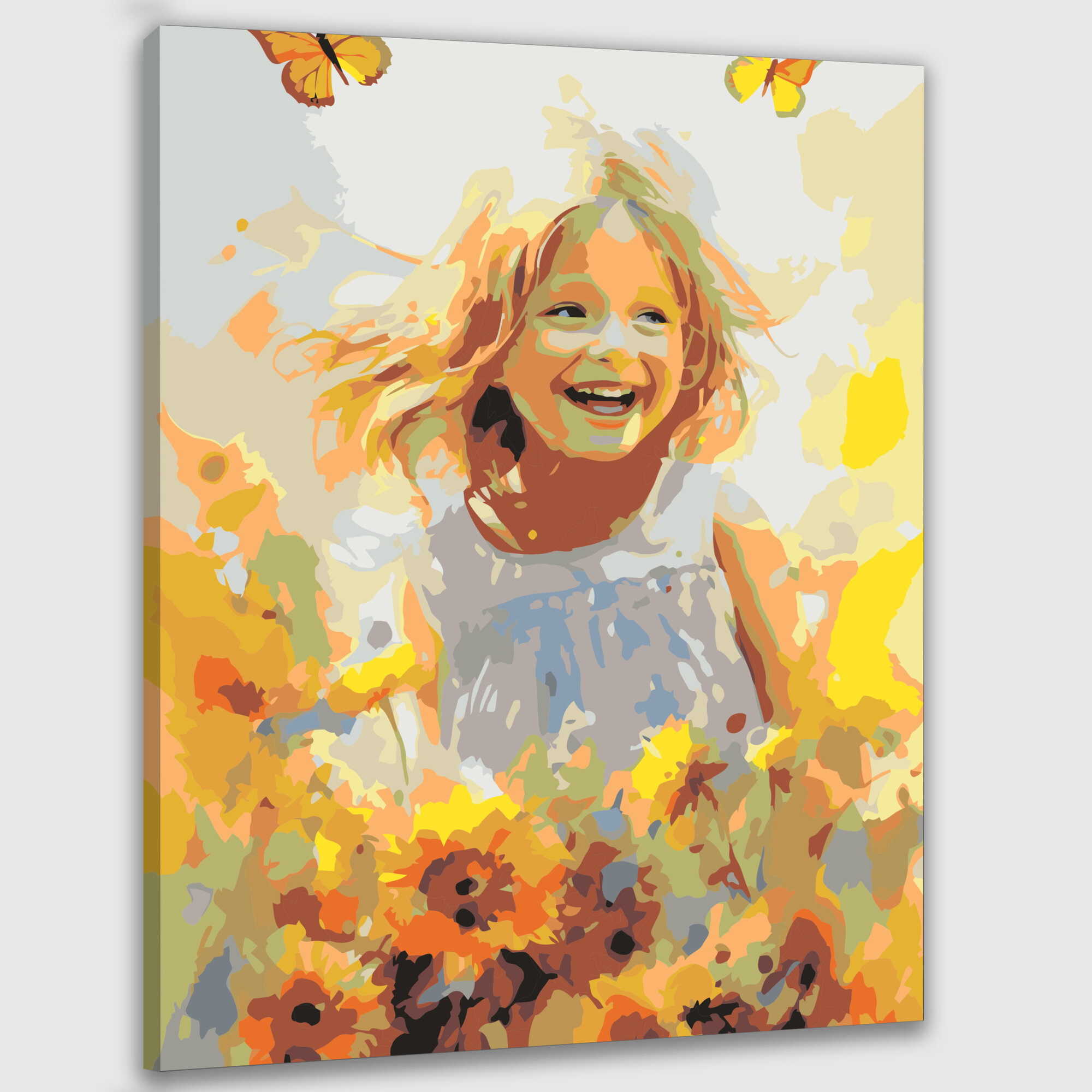 Картина по номерам 40x50 см, акварельная картина, радость, невинность, девушка, подсолнечное поле, смех, лицо