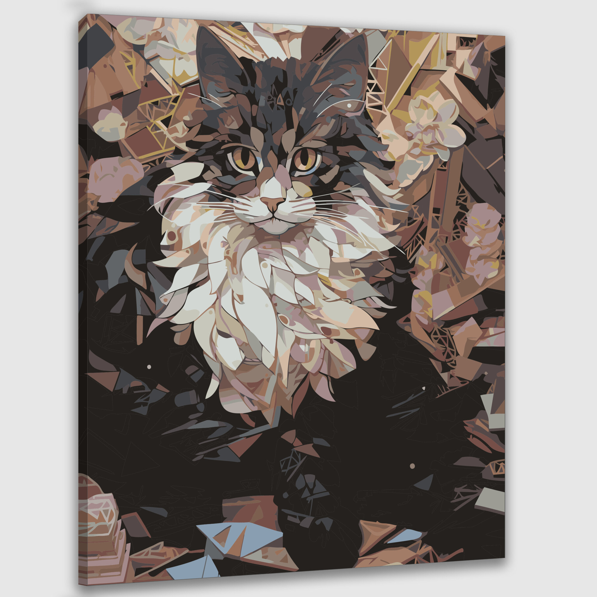 Картина по номерам 40x50 см, арбуз, кошка, бумага оригами, ключи, коробки, загадочность, секреты