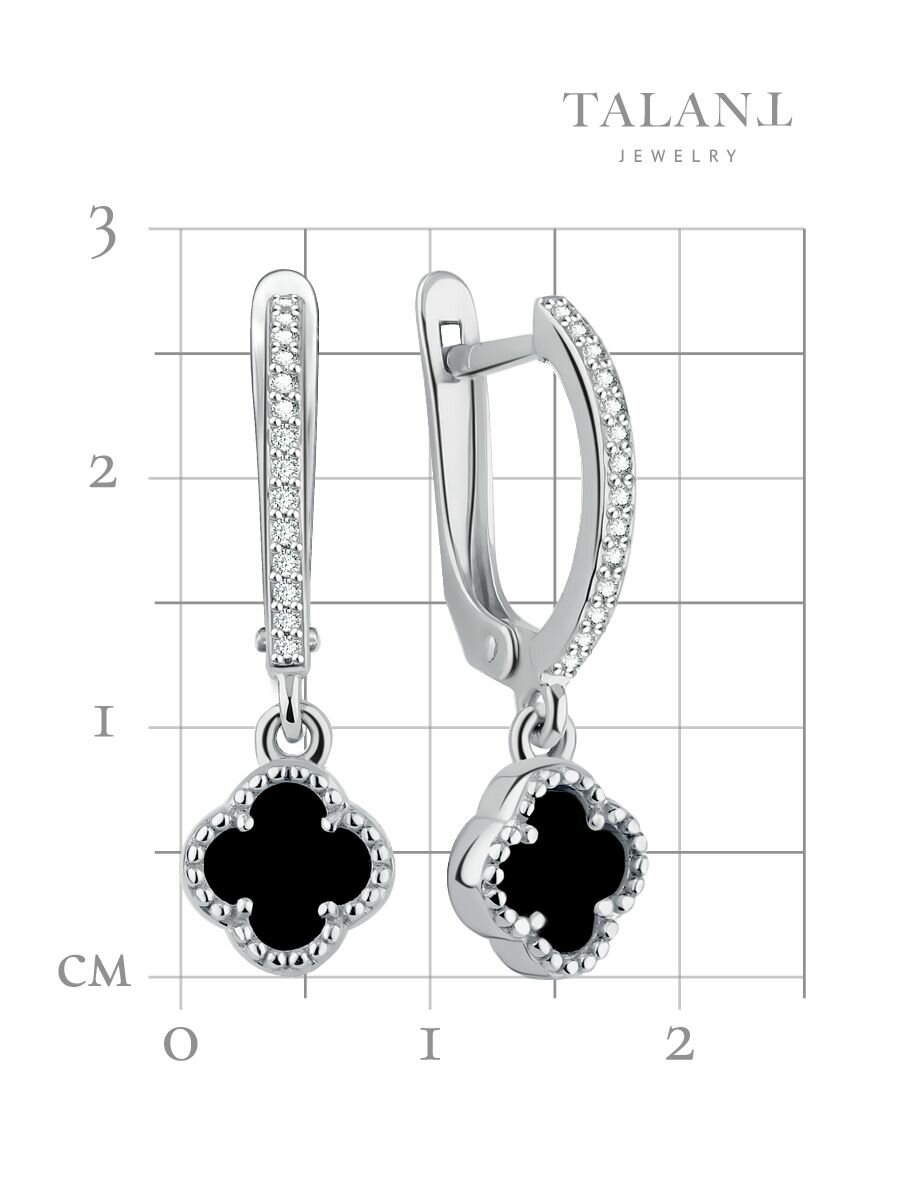 Серьги с подвесками TALANT, серебро, 925 проба, родирование, оникс, фианит, , серебристый/черный — фото 1