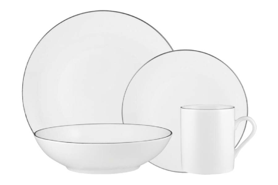 Набор обеденный с кружками, 6 персон, 24 предмета, фарфор P, белая, с серебристым кантом, White Platinum (Maxwell&Williams)