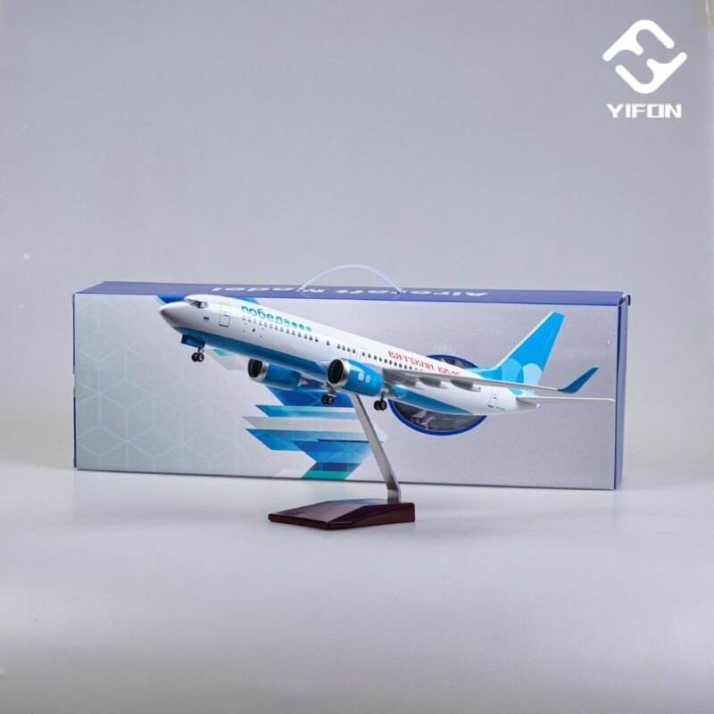 Модель самолета 1/144, 47 сантиметров, с шасси , Boeing 737-800, авиакомпания "Победа"; Совместим с Boeing 737-800