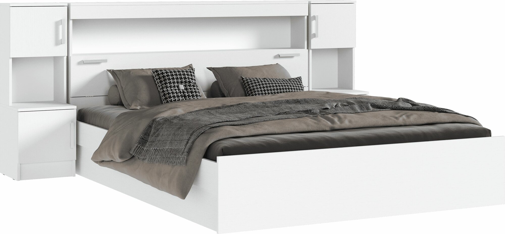 Басямиф Кровать 1,6м с надстройкой с тумбами (Белый) (Миф)