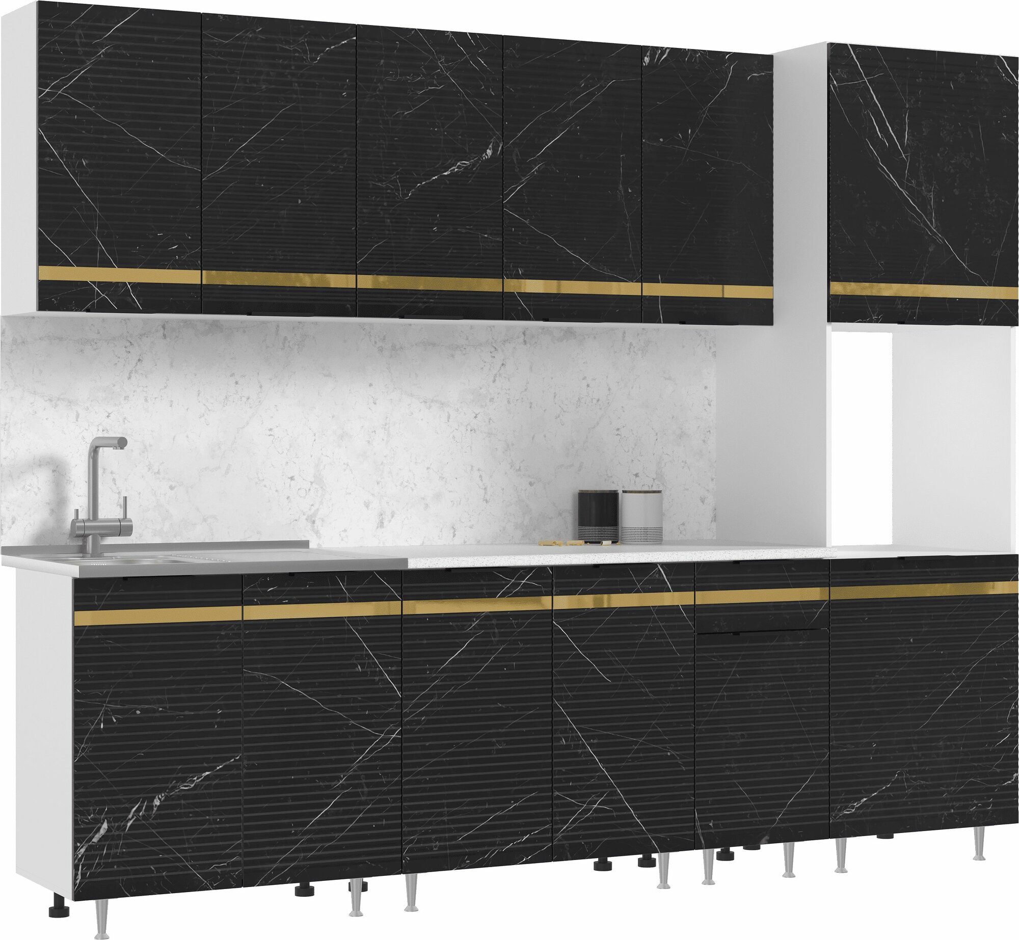Кухня Милена 2,6м (Мрамор Блэк софт (Антарес)) (Миф)