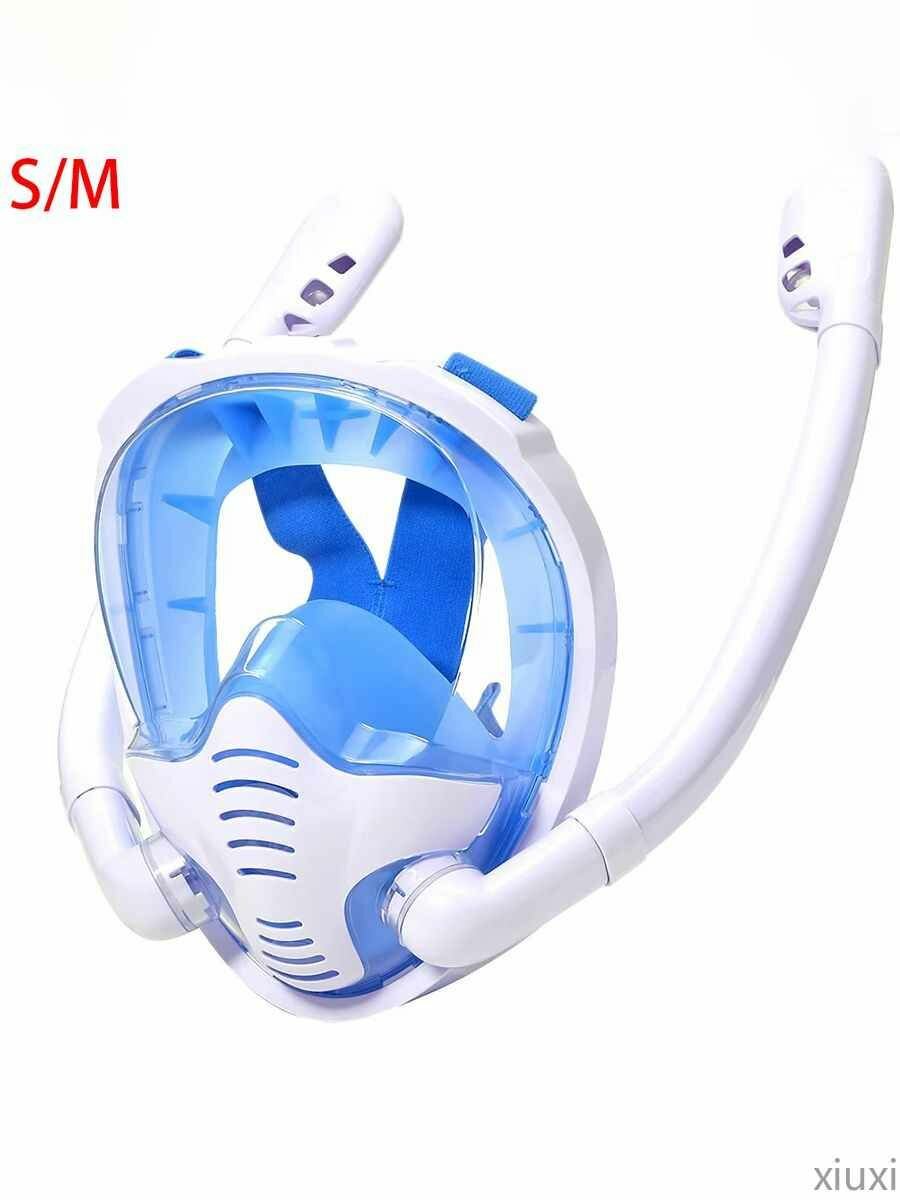 Маска для снорклинга на все лицо с панорамным обзором 180 , силиконовые очки для снорклинга с сухим верхом, дайвинга, плавания с 2 трубками, защита от запотевания и протечек-xiuxi