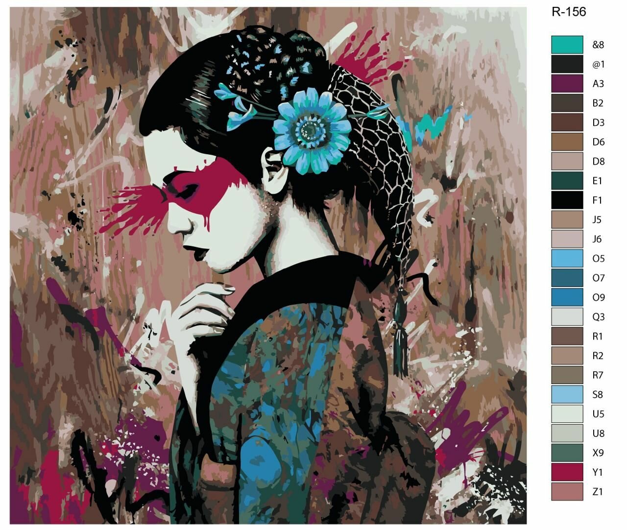 Картина по номерам R-156 "Красивая гейша" 80x80 см