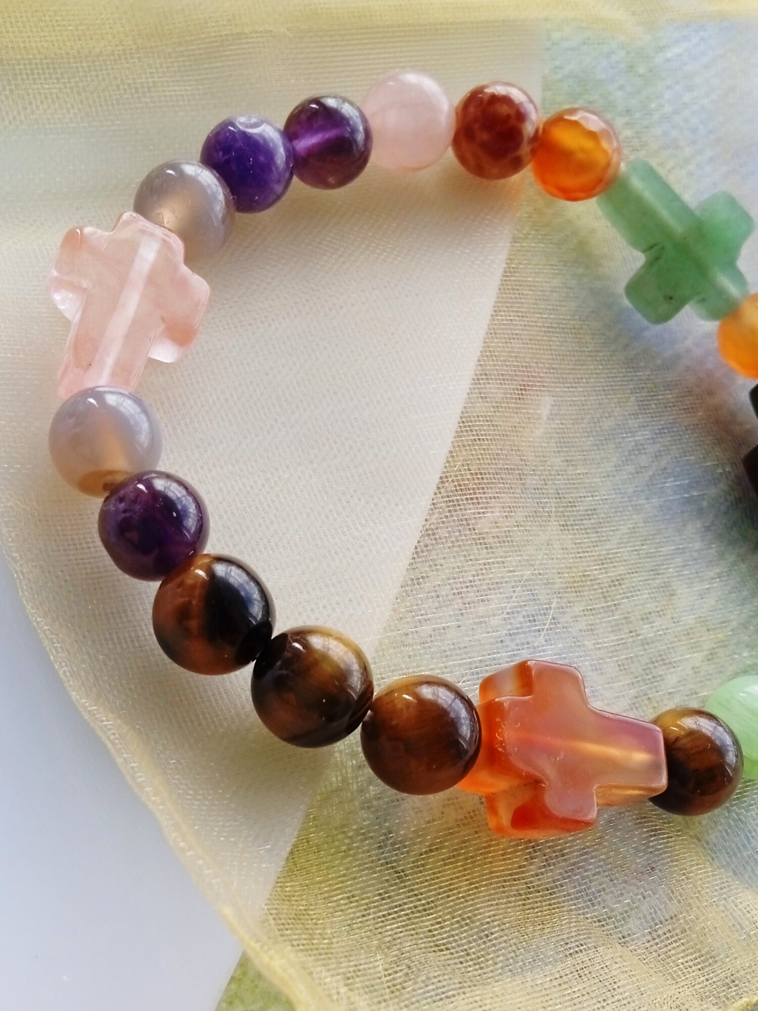 Эластичный браслет, оникс, аметист, агат, сердолик, нефрит, кварц, халцедон