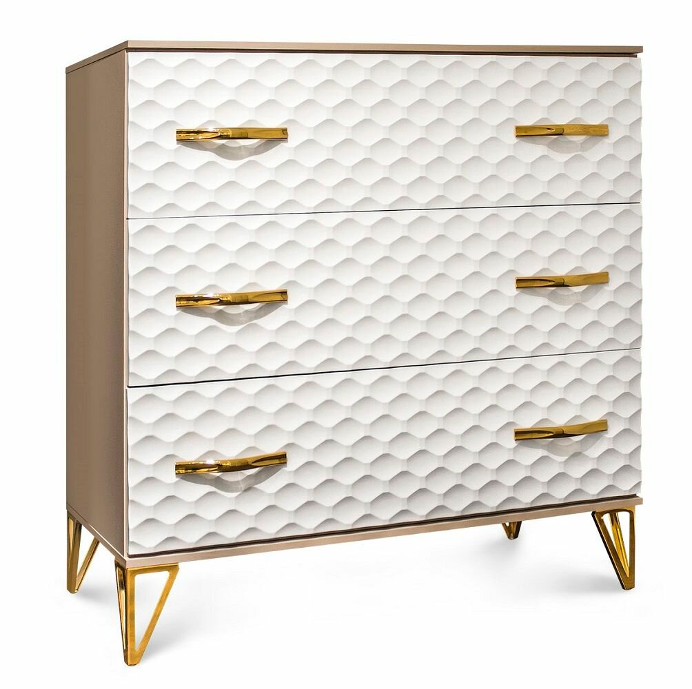 Комод Alba "Лара", белый глянец, 90,5x49,5x97 см, 3 ящика, с ножками