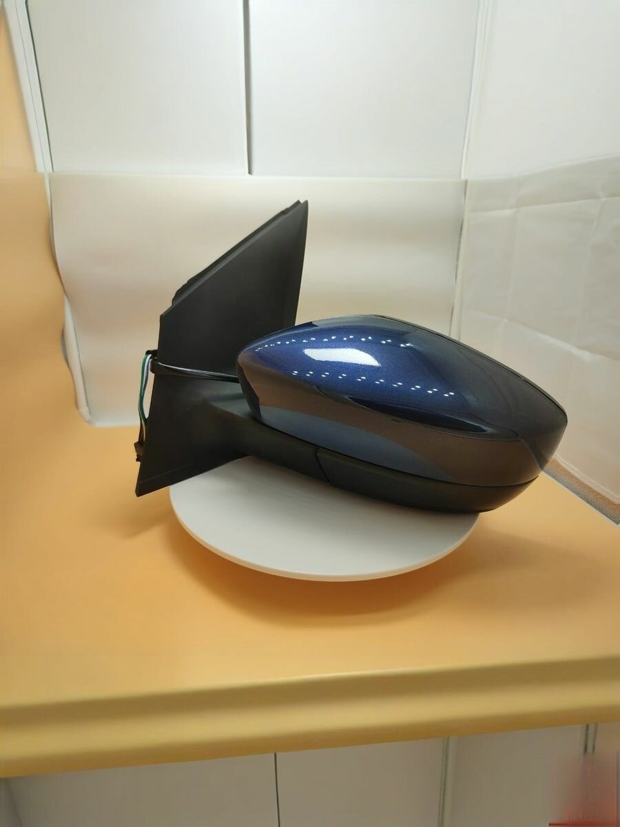 Зеркало синее Volkswagen Polo 09-20 (Слева / Обогрев / Повторитель поворота / Складывание / 8 контактов)