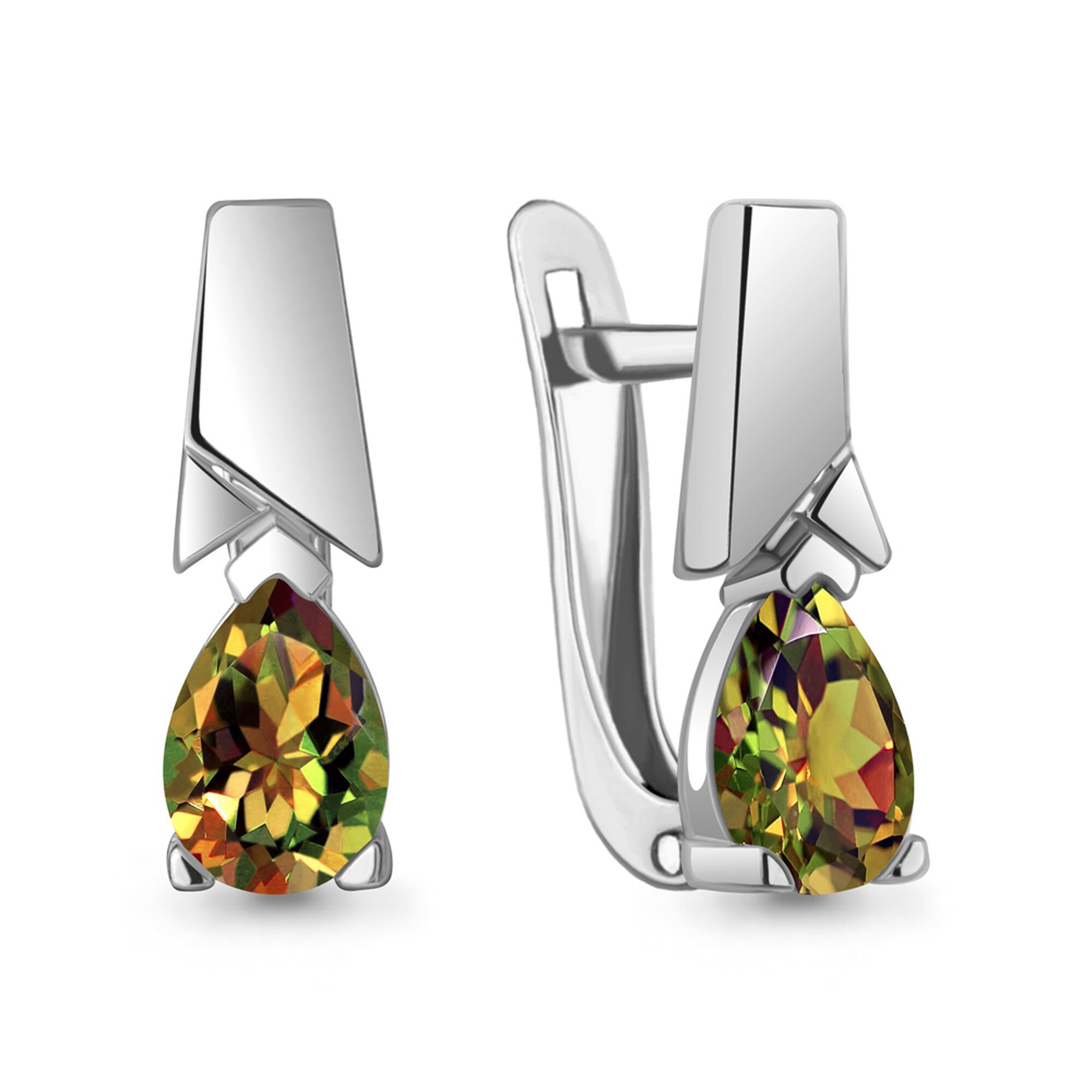 Серьги, серебро, 925 проба, родирование, султанит